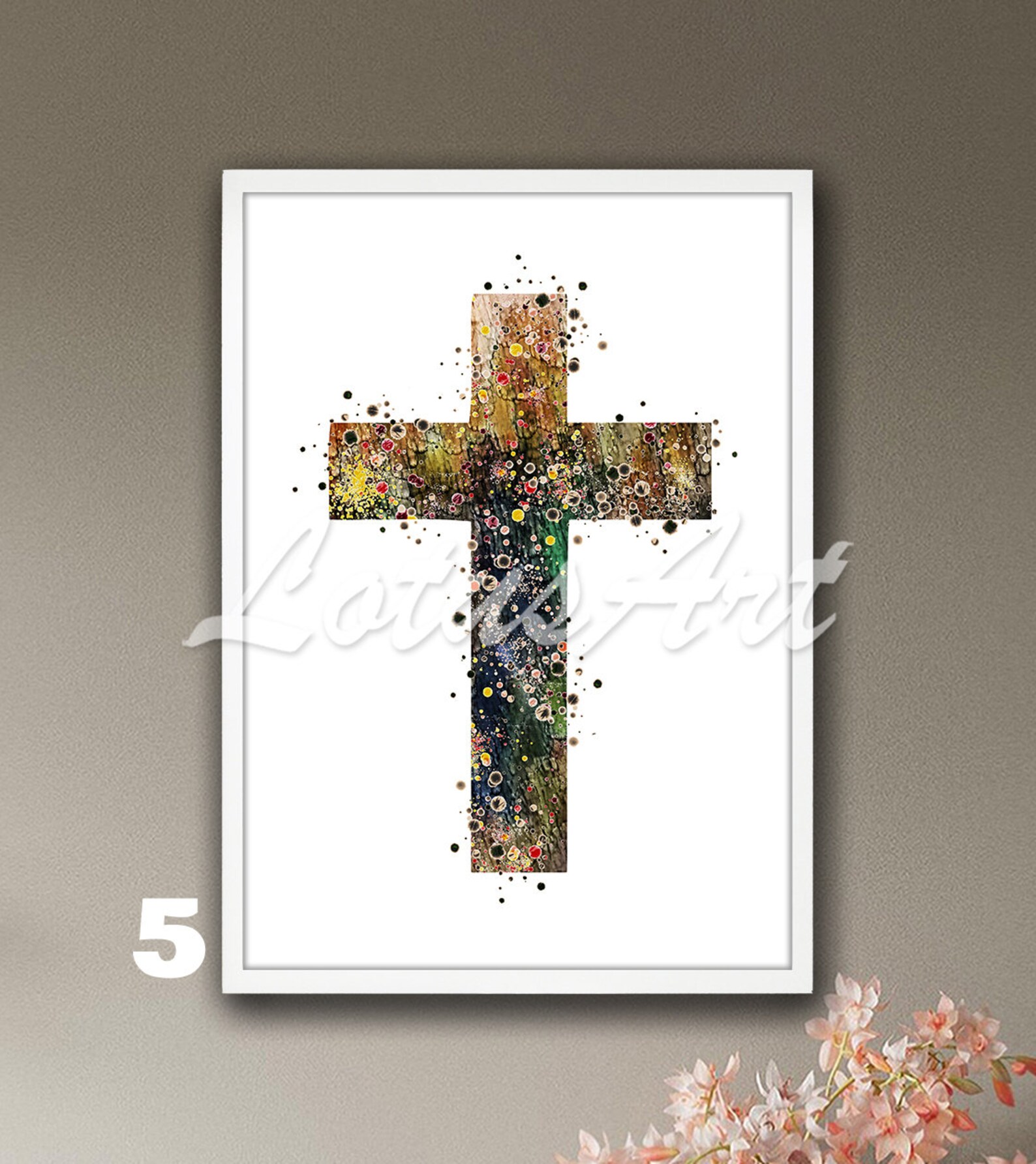 Christian Cross Wall Art Watercolor Print Home Decor Crucifix Christ ...