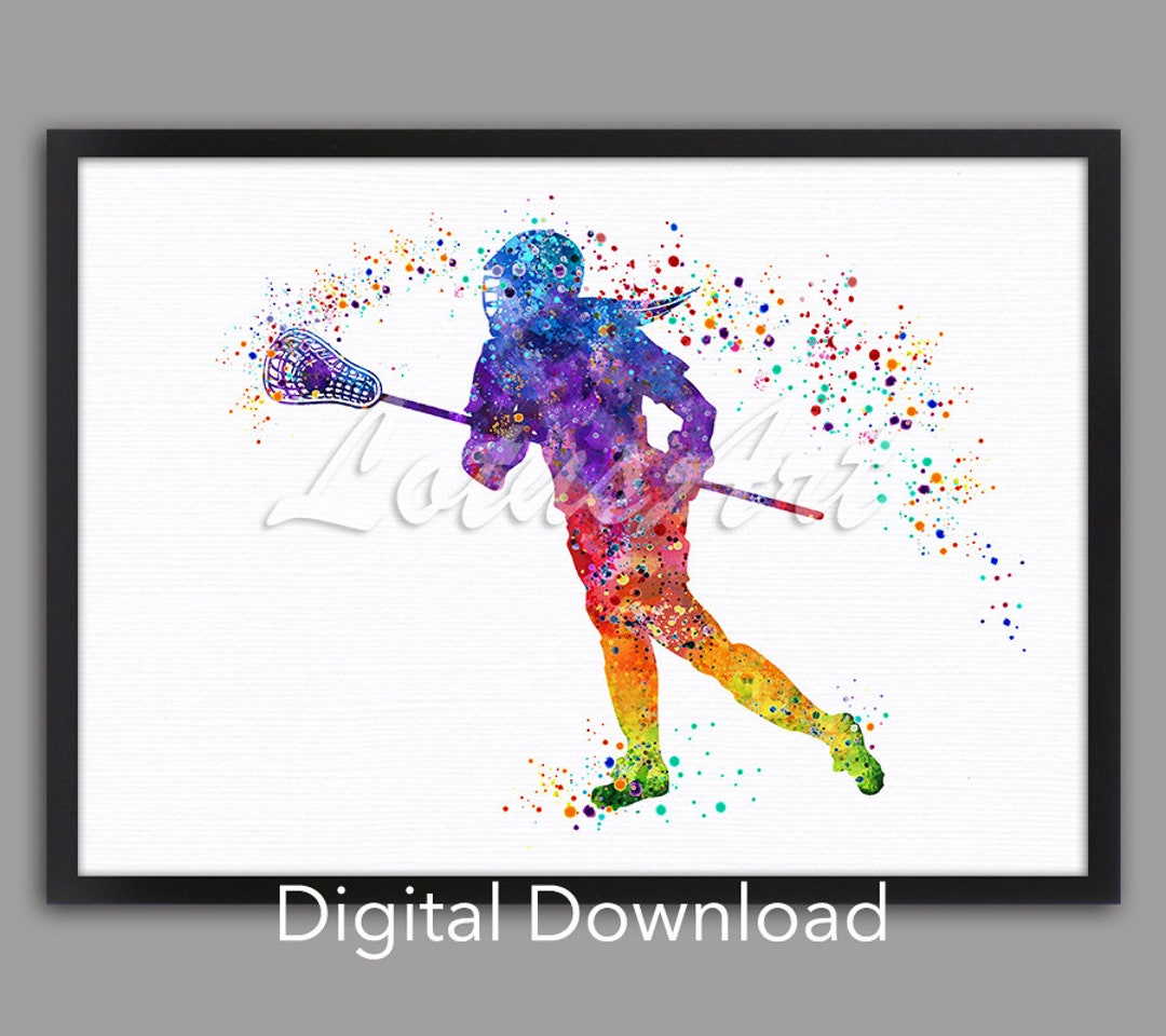 DIGITAL DOWNLOAD Girl Lacrosse Art Sports Poster Colorful Watercolor ...
