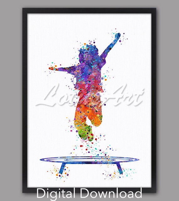 DIGITAL DOWNLOAD Trampoline Boy Athlete Wall Art Watercolor | Etsy