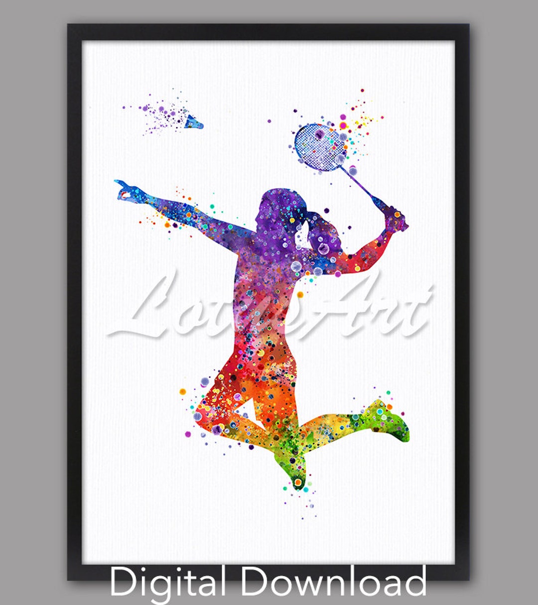 DIGITAL DOWNLOAD Girl Badminton Player Watercolor Art Print Sports ...