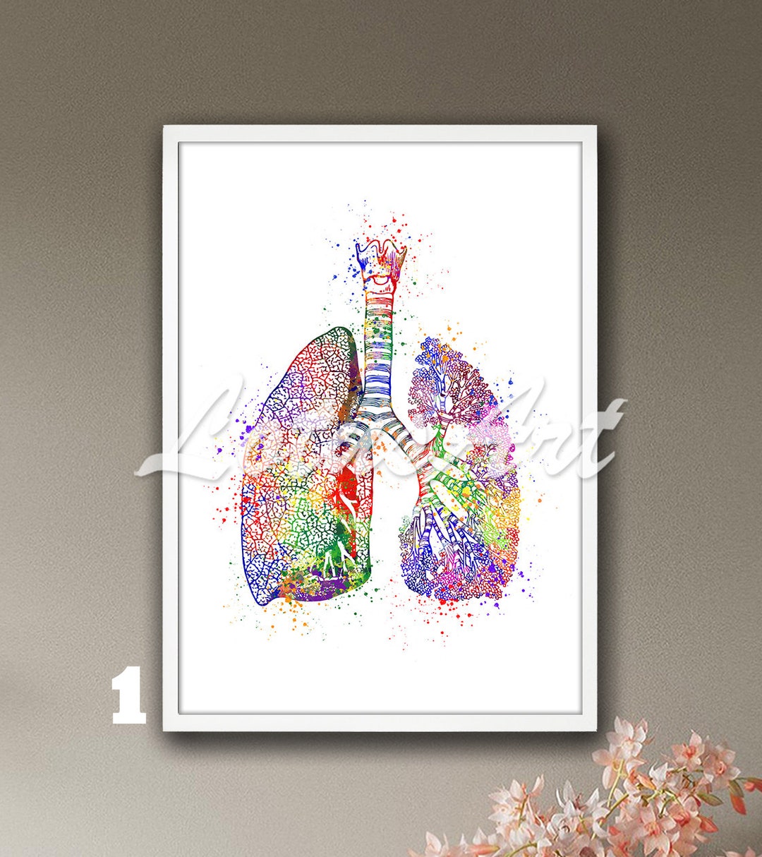 Lungs Wall Art Anatomy Watercolor Print Anatomycal Science Painting ...