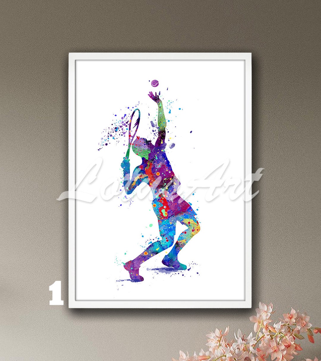 Tennis Player Wall Art Watercolor Print Sports Poster Boys Room Decor ...
