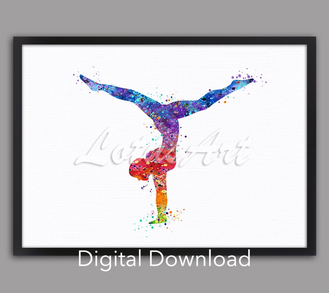 Gymnastics Watercolor Art Print: Tumbling Gymnast Pose (digital ...