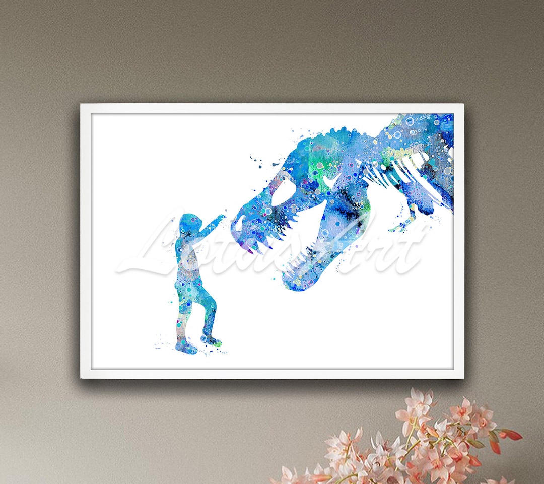 Watercolor T-rex Dinosaur Print: Personalized Boy's Nursery Art - Etsy