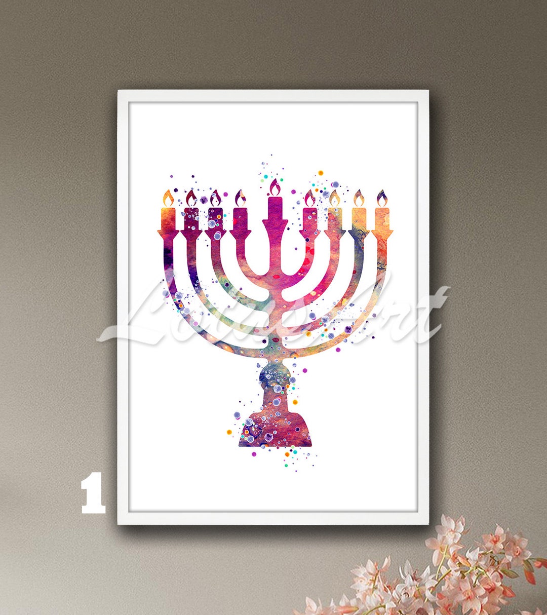 Jewish Hanukkah Menorah Watercolor Wall Art Print Judaism Symbol Home ...