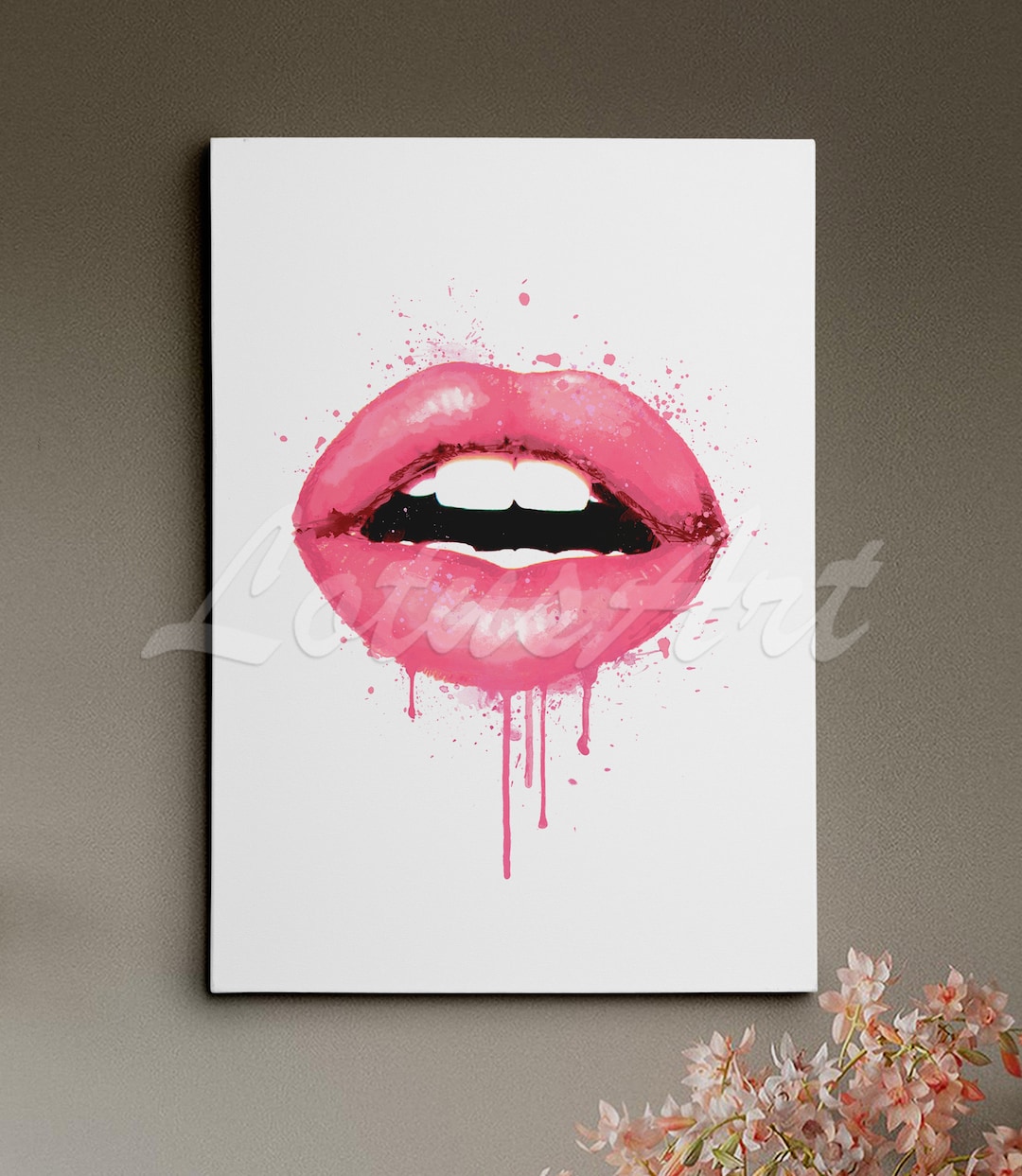 Pink Lips Canvas Watercolor Wall Art Print Home Decor Girls Room Decor ...