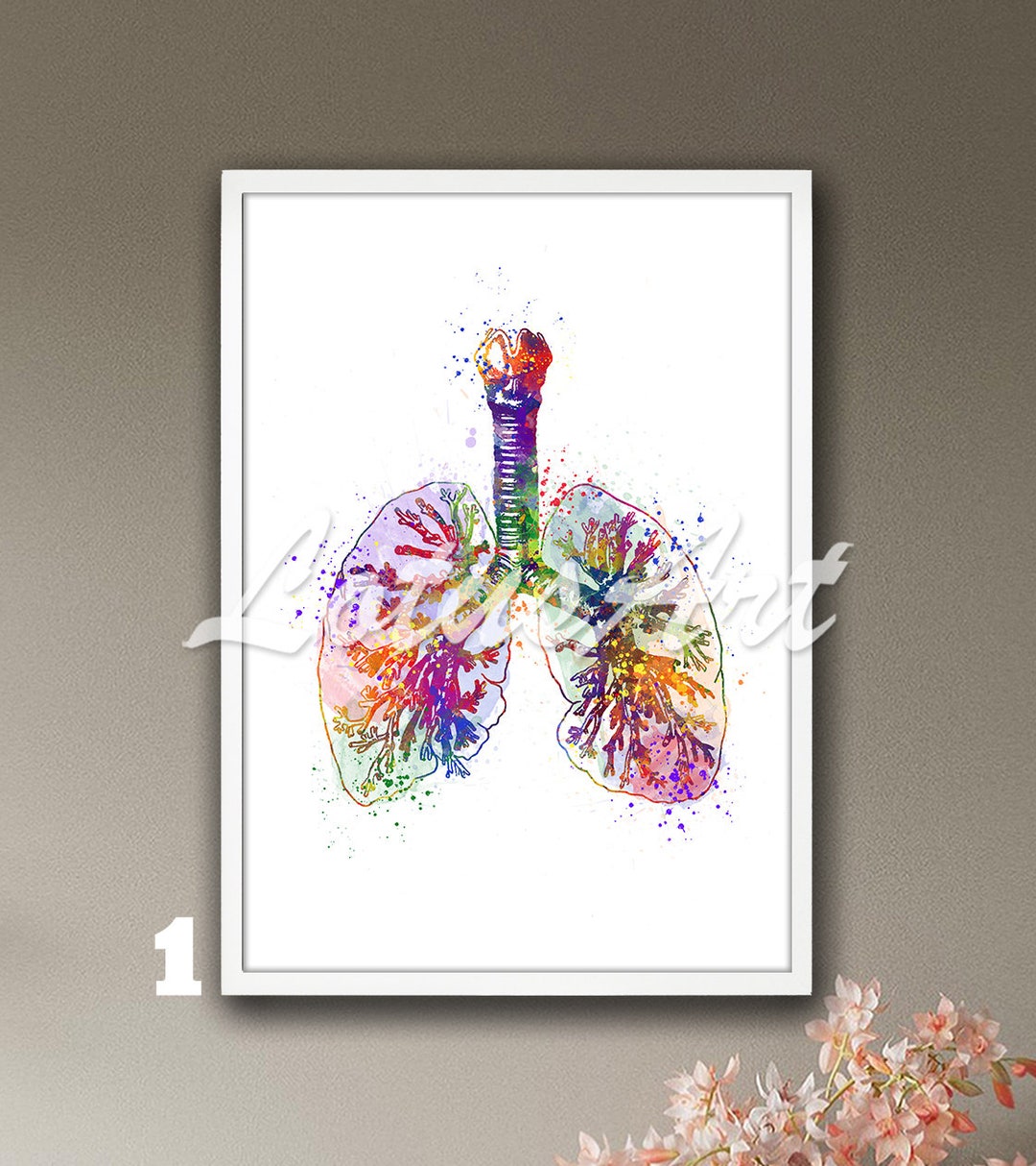 Human Lungs Anatomy Watercolor Art Print: Respiratory System Medical ...