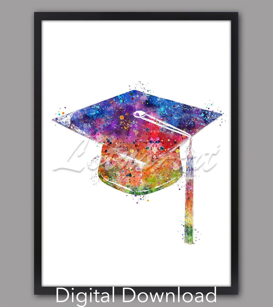 Graduation Cap Watercolor Art University High School College Poster ...