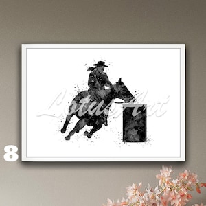 Girl Barrel Racing Wall Art Framed Watercolor Print Cowboy Rodeo ...