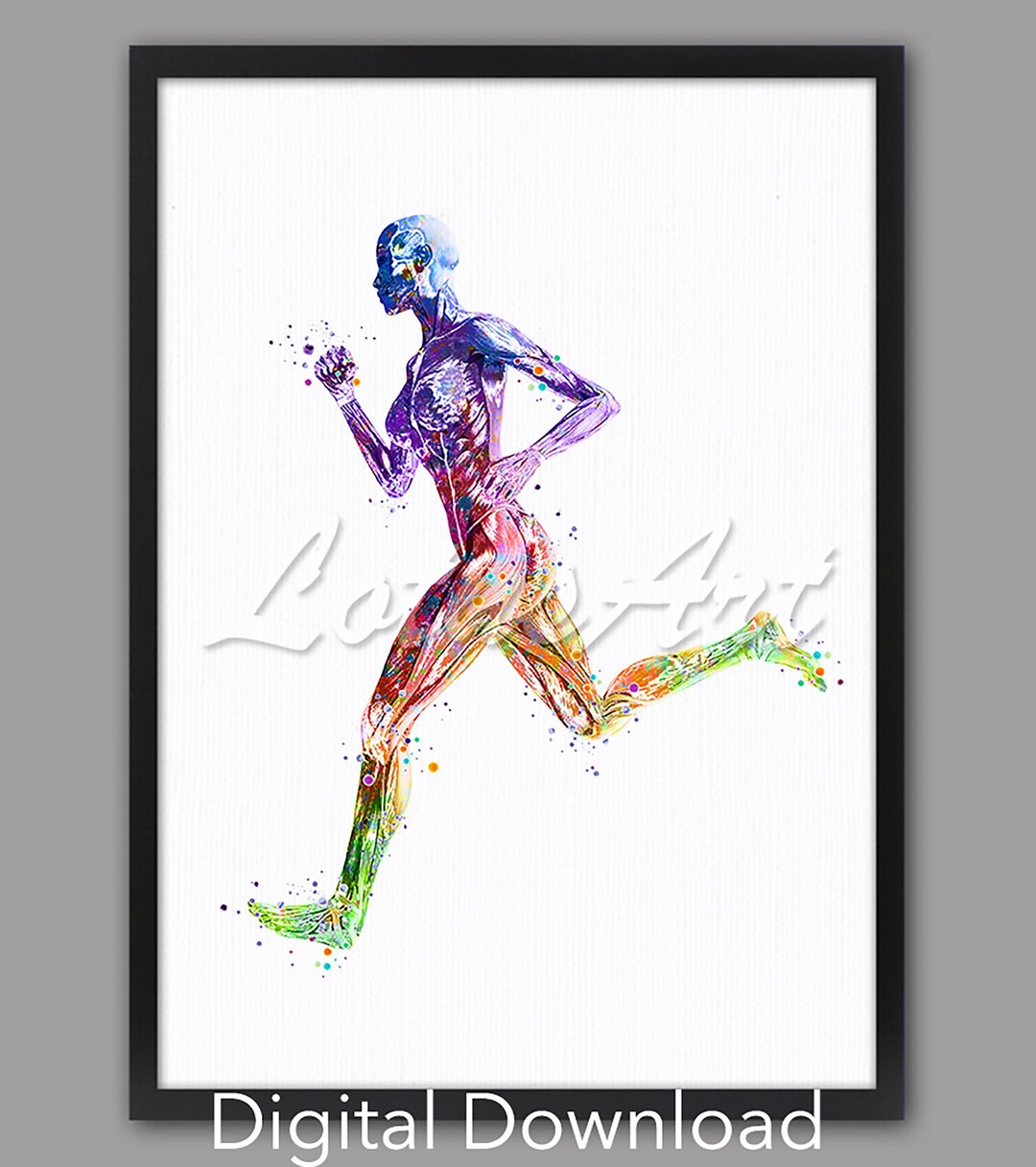 Female Runner Muscles Art Watercolor Print Chiropractor Gifts Clinic ...