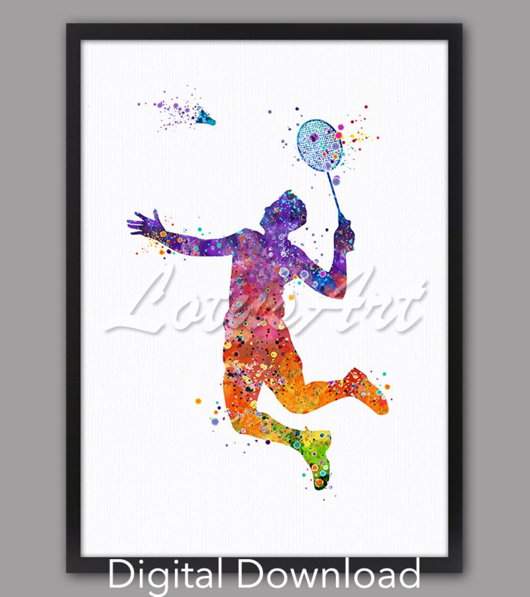 DIGITAL DOWNLOAD Boy Badminton Player Watercolor Wall Art Print Sports ...