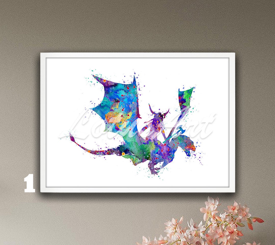 Girl Viking Riding Dragon Watercolor Print, Nursery Wall Art - Etsy