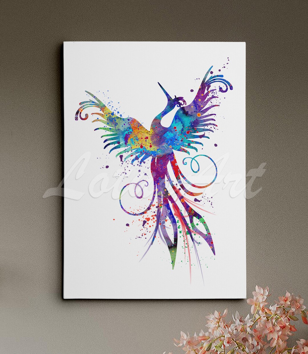 Phoenix Canvas Watercolor Art Print Home Decor Animal Wall Decor Living ...