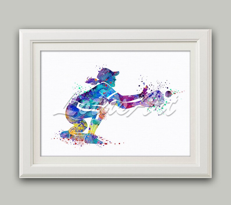 Set of 3 Girl Baseball Softball Watercolor Wall Art Print - Etsy