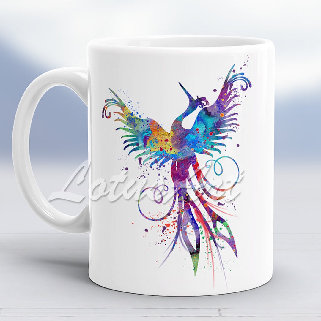 Phoenix Ceramic Mug Watercolor Bird Fantasy Animals Lover Gift Coffee ...