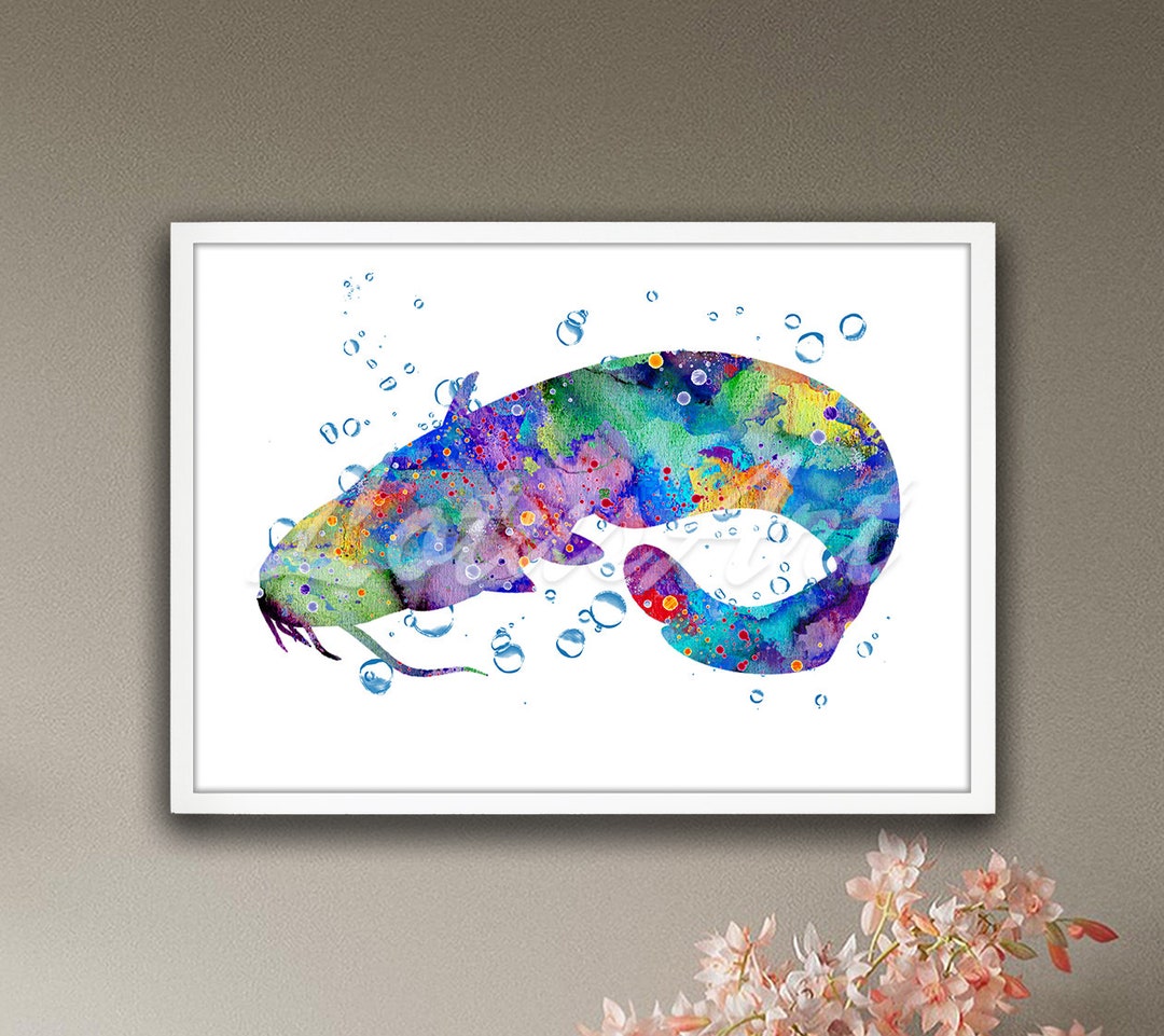Catfish Wall Art Watercolor Print Nautical Poster Personalised Gifts - Etsy