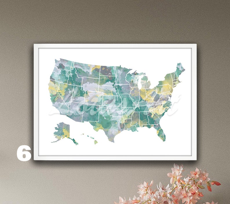 United States Map Wall Art Watercolor Print Travel Poster Living Room ...