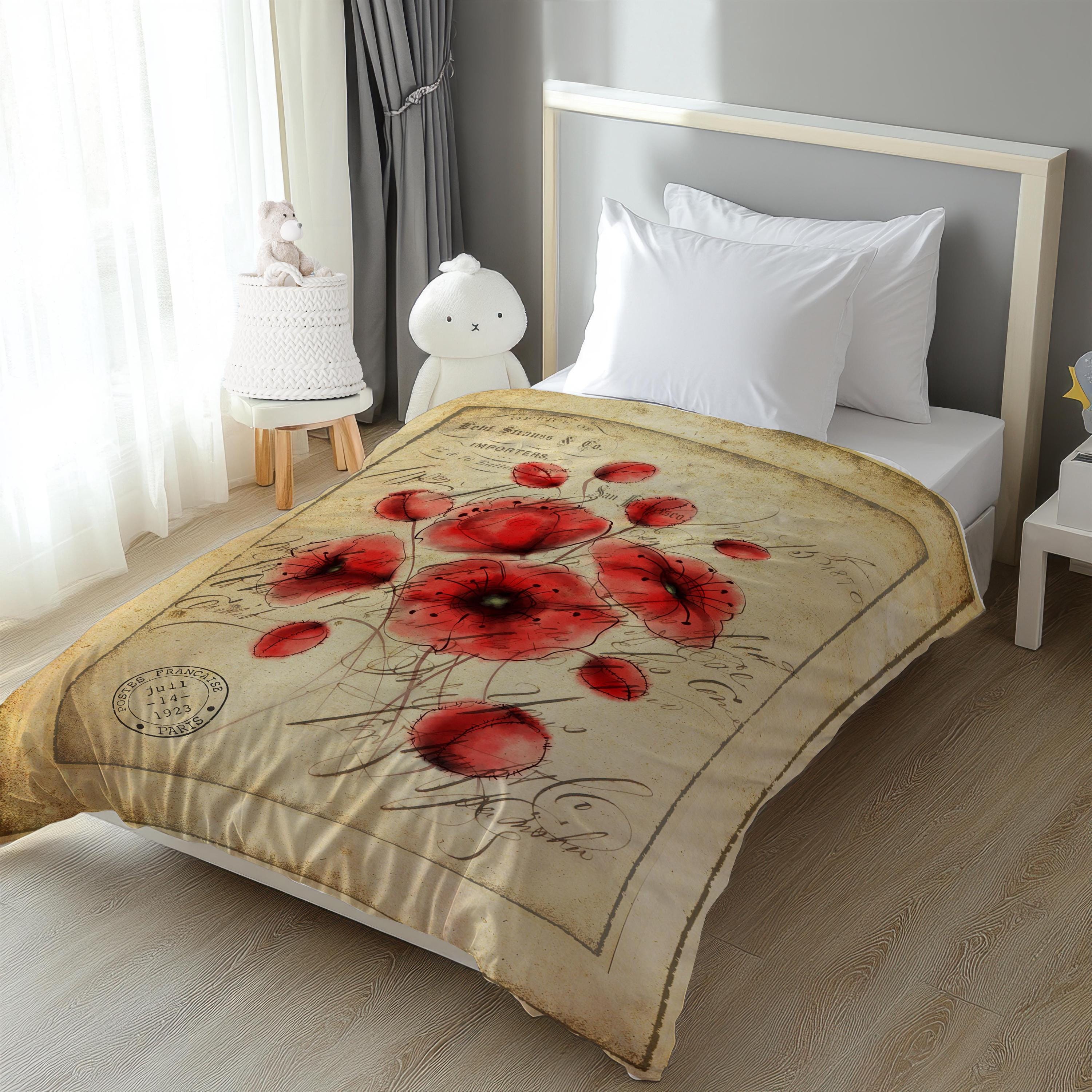 Red Poppies Vintage Style Comforter: Bohemian Watercolor Floral Bedding ...