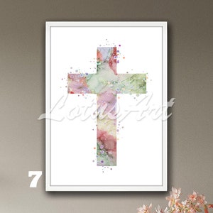 Christian Cross Wall Art Watercolor Print Home Decor Crucifix Christ ...