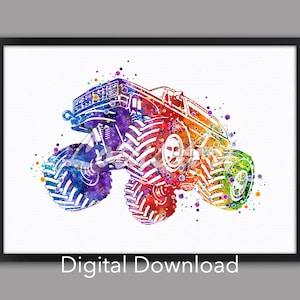 Monster Truck Watercolor Wall Art Painting Sports Poster Home Decor ...