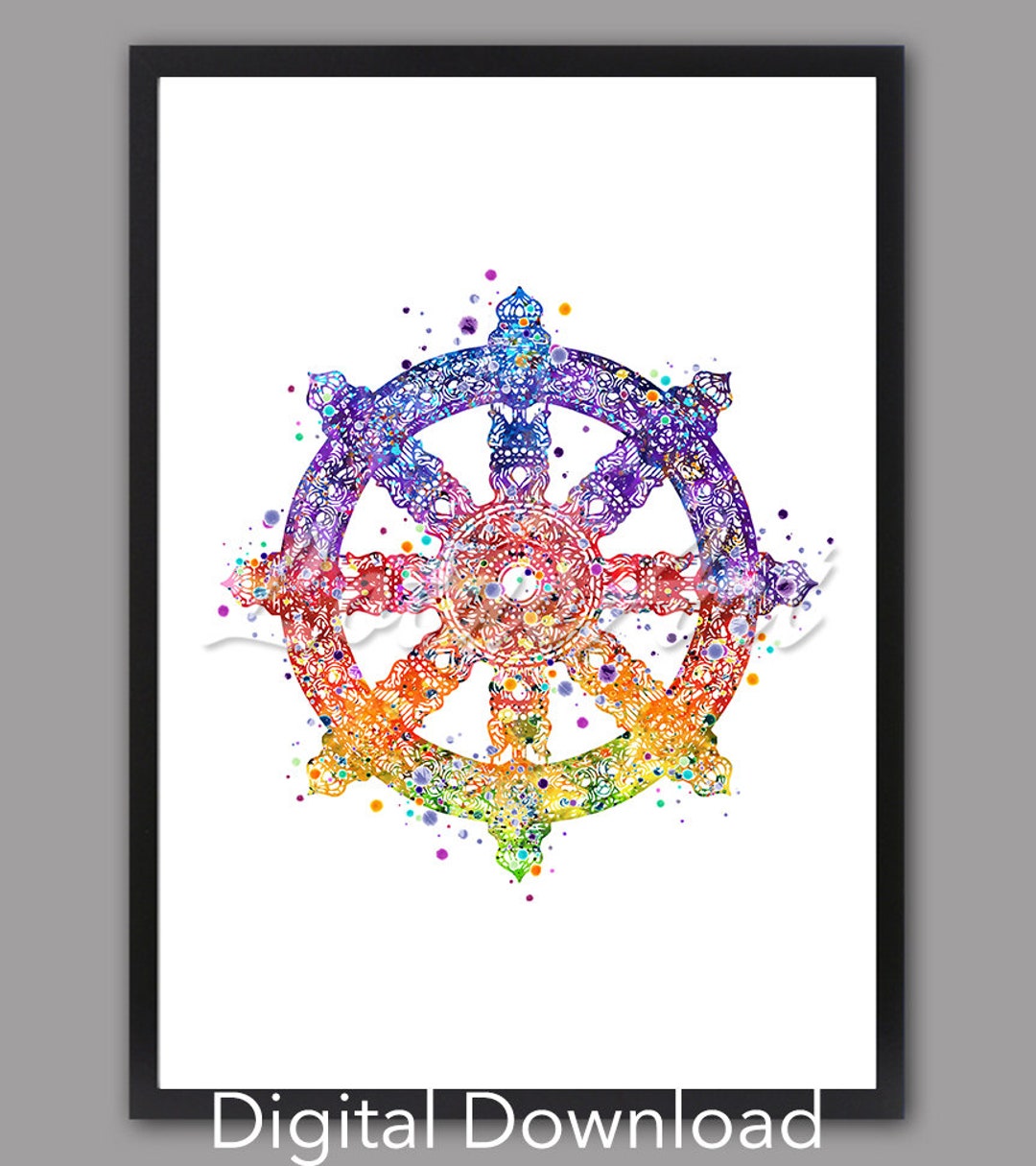 Dharma Wheel Art Watercolor Print Zen Decor Wheel of Dharma Buddhist ...