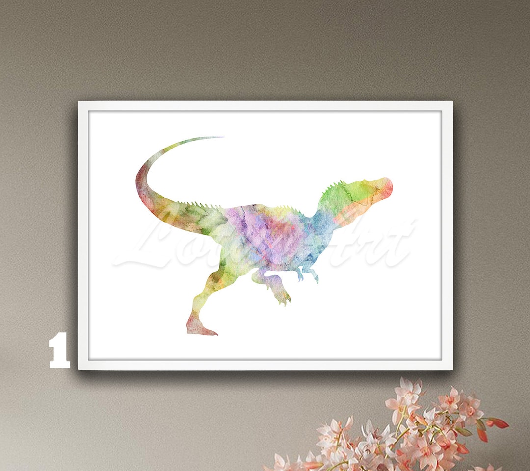 Dinosaur Raptor Wall Art Framed Watercolor Print Nursery Poster - Etsy