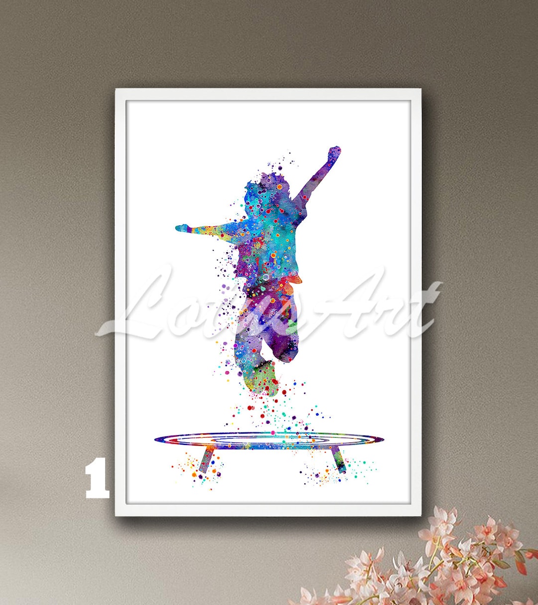 Trampoline Boy Wall Art Watercolor Print Athlete Gymnast on Trampoline ...