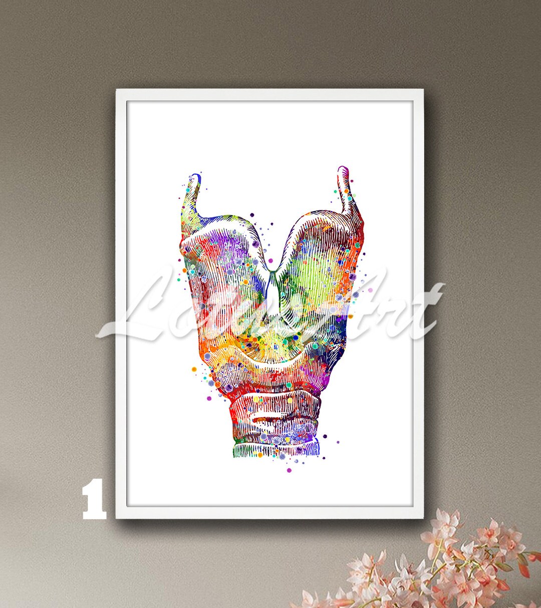 Larynx Anatomy Wall Art Voice Box Medical Framed Print Watercolor ...