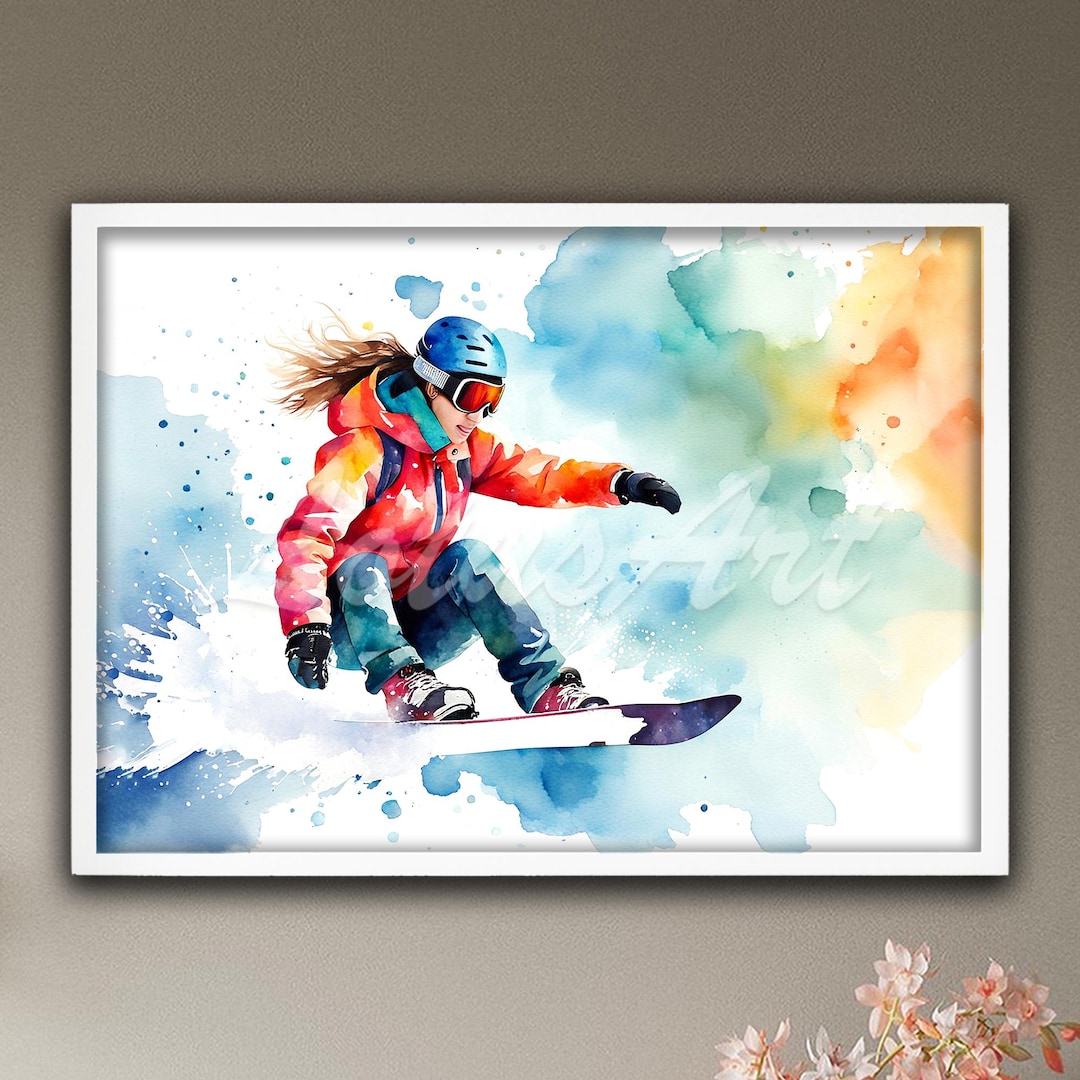 Girl Snowboarding Watercolor Wall Art: Winter Sports Print, Gift for ...