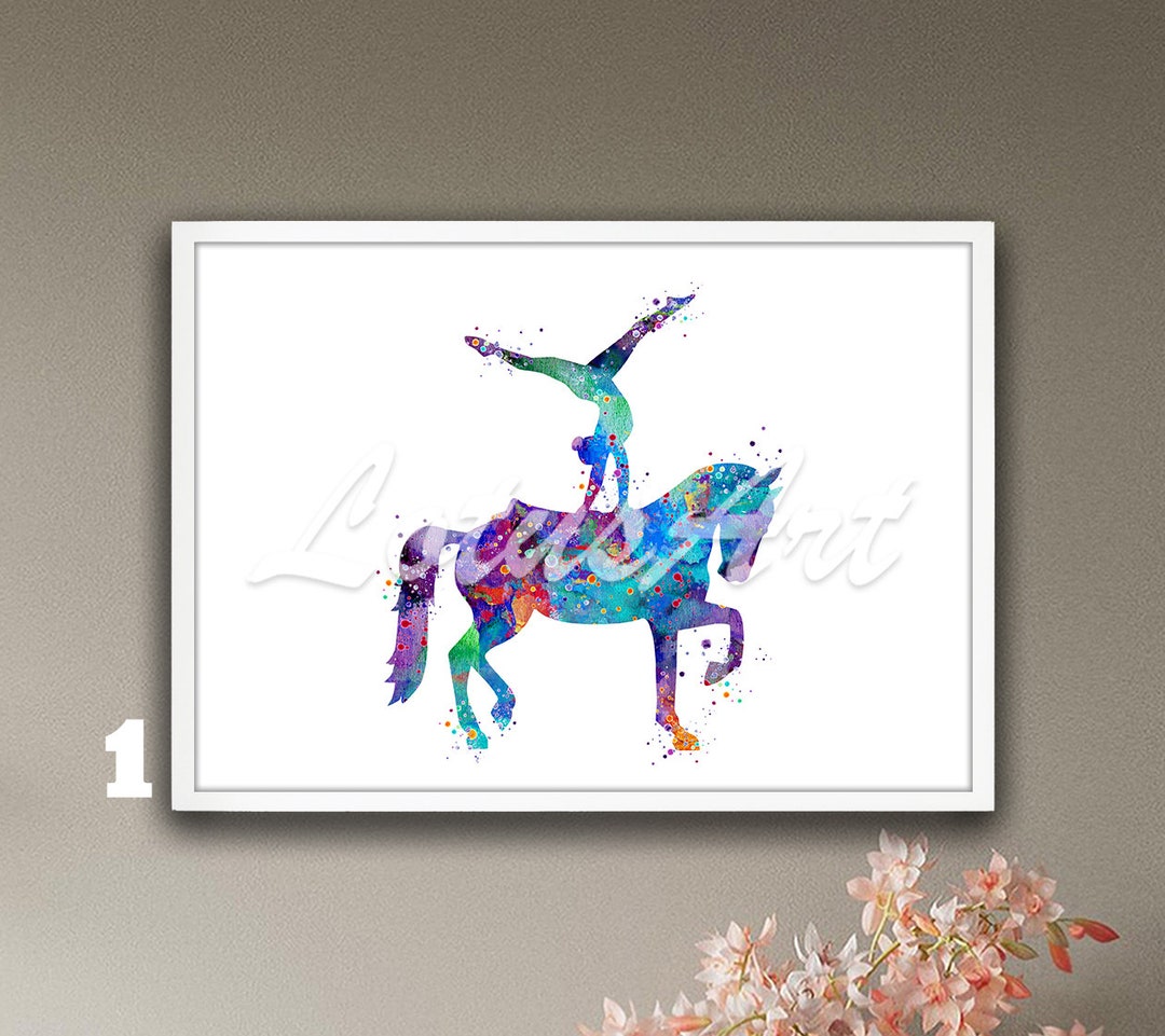Tumbling Gymnastics Equestrian Vaulting Framed Wall Art Watercolor ...