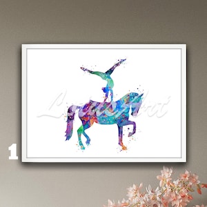 Tumbling Gymnastics Equestrian Vaulting Framed Wall Art Watercolor ...