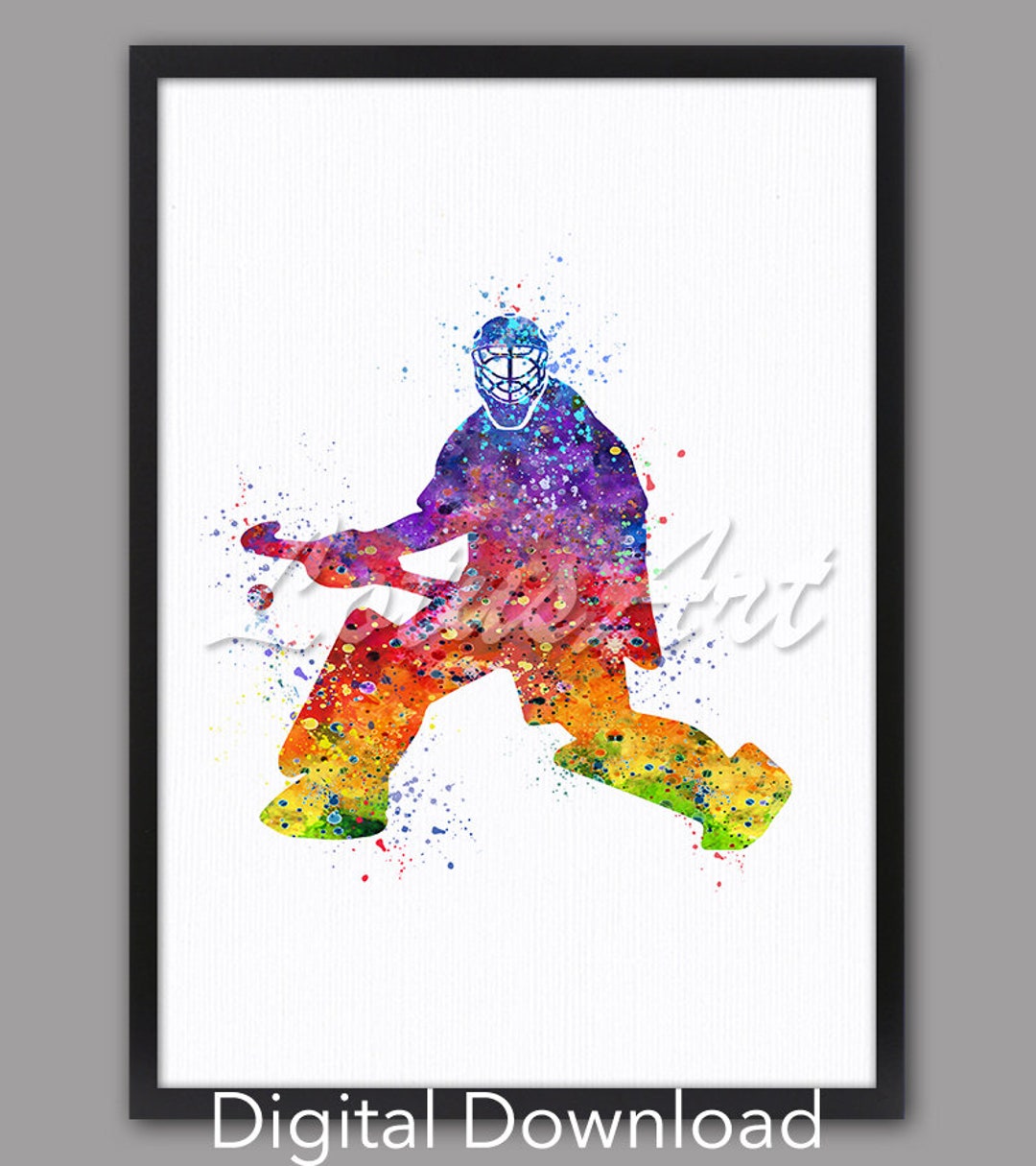 Field Hockey Goalie Watercolor Art Print: Boys Room Decor (digital ...