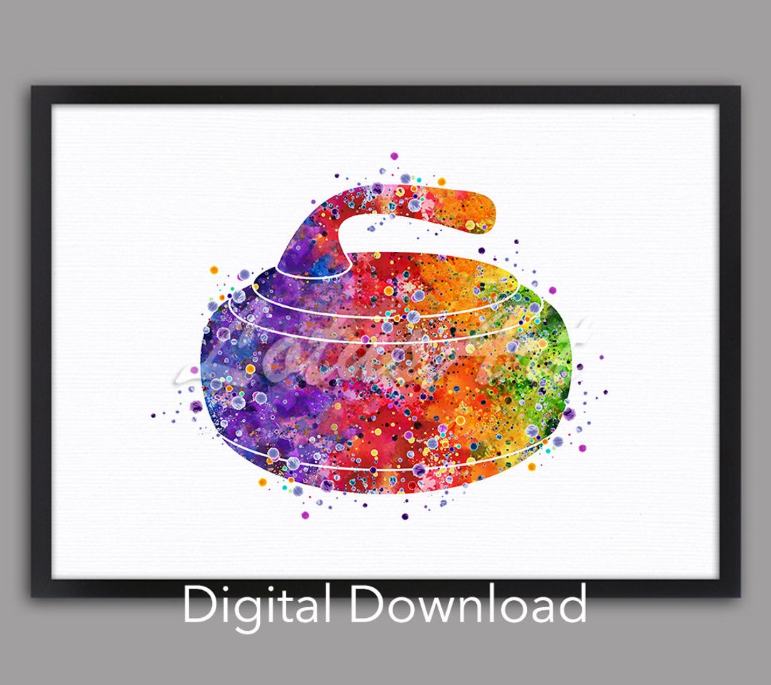 Watercolor Curling Stone Print: Winter Sports Wall Art (digital ...