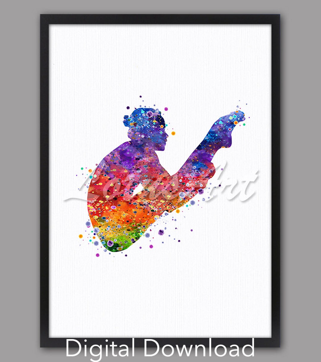 DIGITAL DOWNLOAD Girl Springboard Diving Wall Art Watercolor Print Girl ...