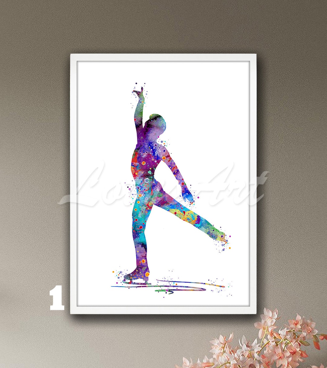 Boy Ice Skating Wall Art Watercolor Print Sports Decor Painting Figure ...