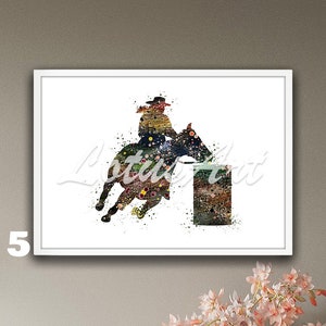 Girl Barrel Racing Wall Art Framed Watercolor Print Cowboy Rodeo ...