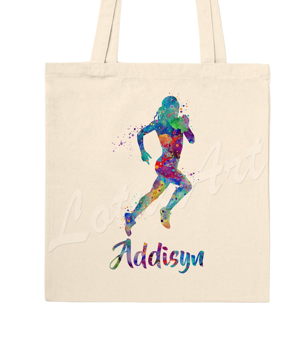 Girl Running Tote Bag Watercolor Art Print Eco Friendly Cotton Canvas ...