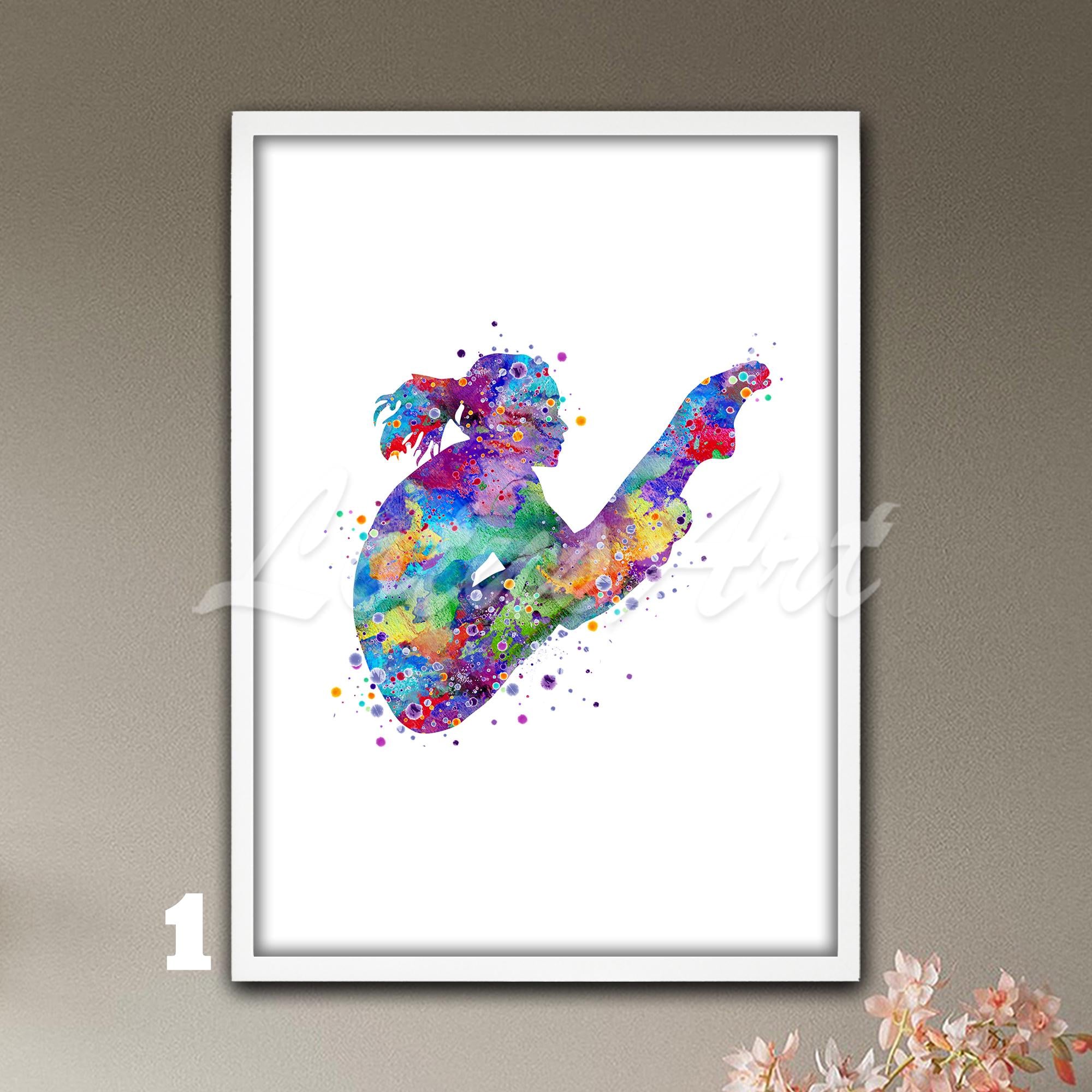 Girl Springboard Diver Watercolor Wall Art Print: Swimmer Room Decor ...