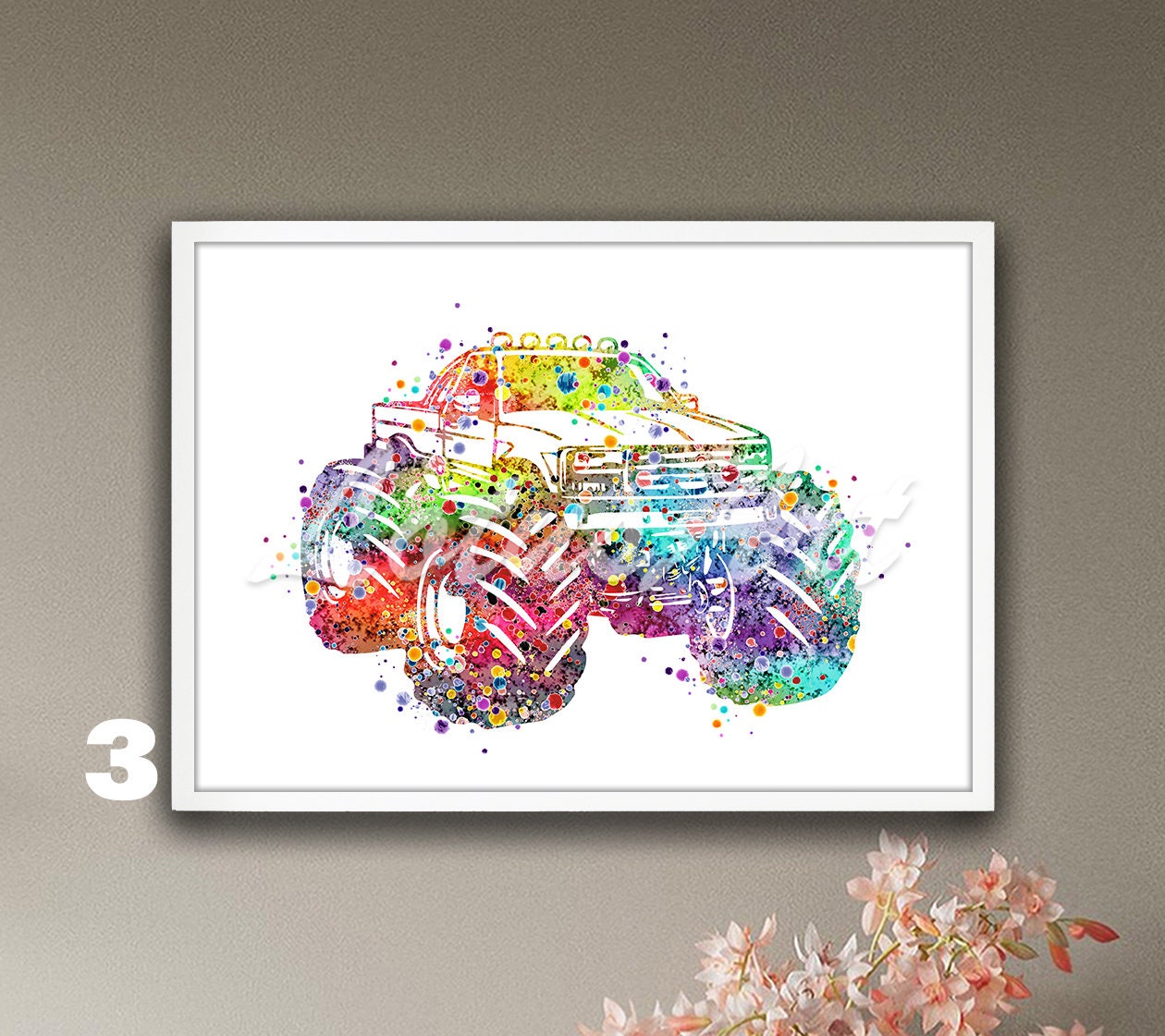 Monster Truck Watercolor Print: Personalized Boys Room Decor - Etsy