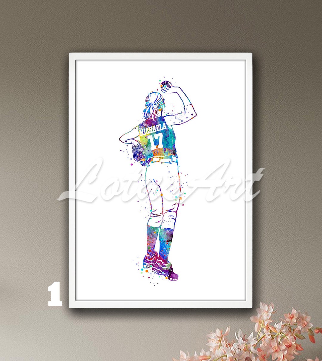 Girl Baseball Pitcher Personalized Wall Art Watercolor Print Softball ...