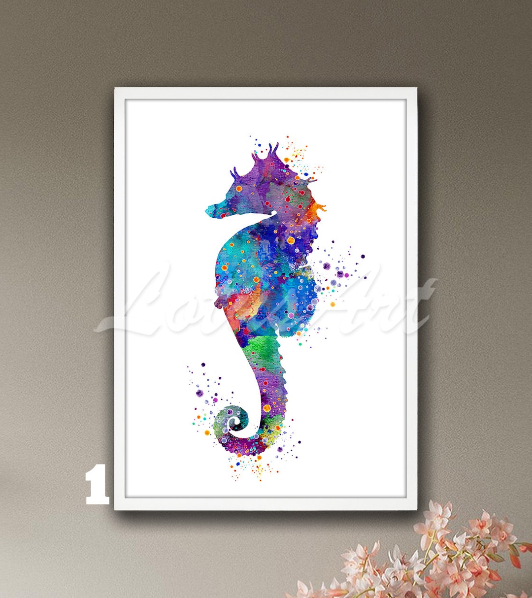Seahorse Wall Art Watercolor Framed Print Nautical Poster Personalised ...