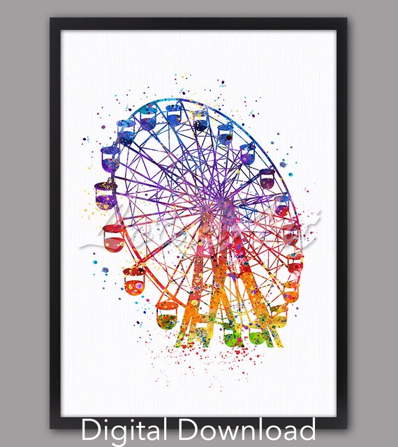 DIGITAL DOWNLOAD Ferris Wheel Wall Art Watercolor Print | Etsy