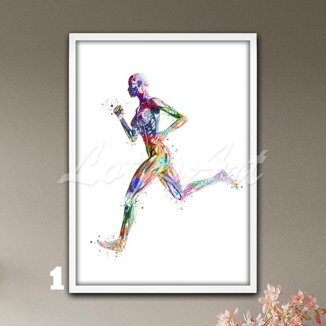 Female Runner Muscles Anatomy Art Watercolor Print Chiropractor Gifts ...