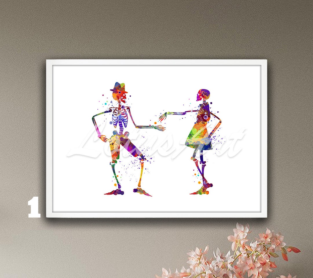 Human Skeletons Dancing Wall Art Funny Skeleton Anatomy Framed ...