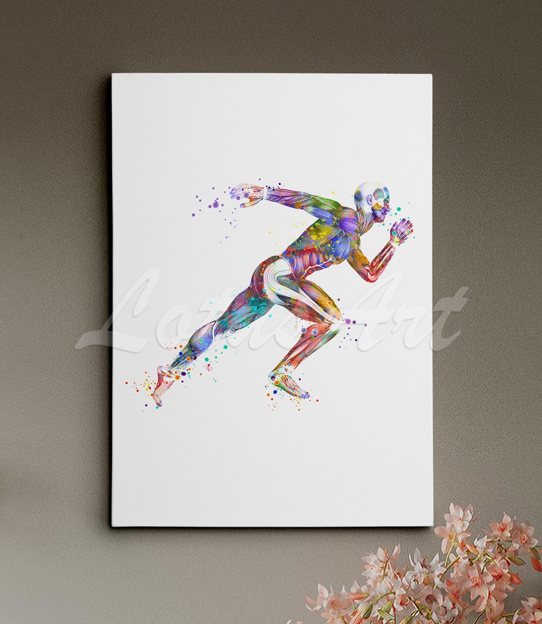 Runner Muscles Anatomy Wall Art Watercolor Canvas Print Personalised ...