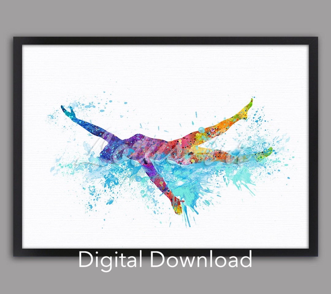 DIGITAL DOWNLOAD Girl Swimming Backstroke Art Watercolor Print Water ...