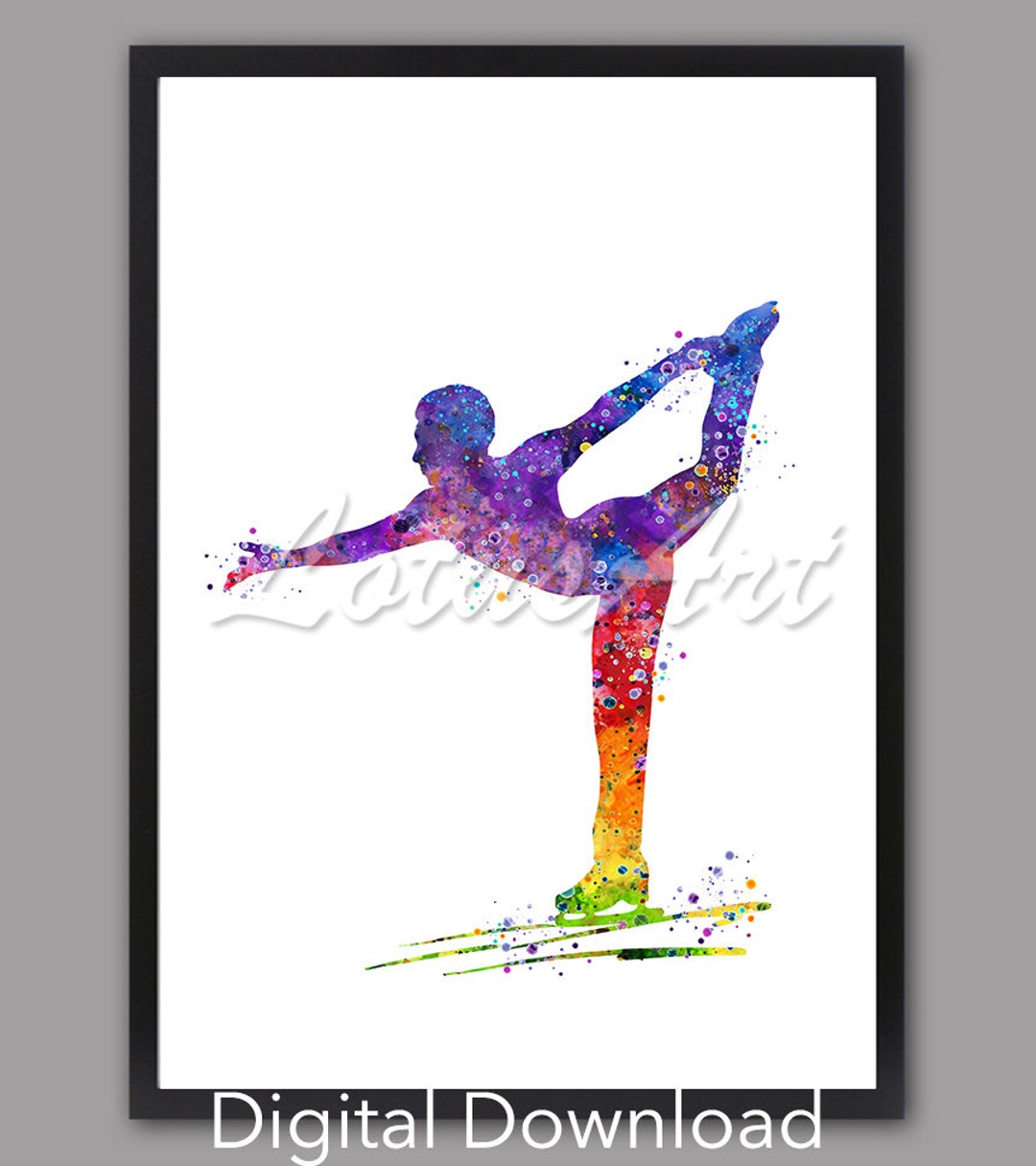 Male Figure Skating Watercolor Print: Winter Sports Wall Art (digital ...