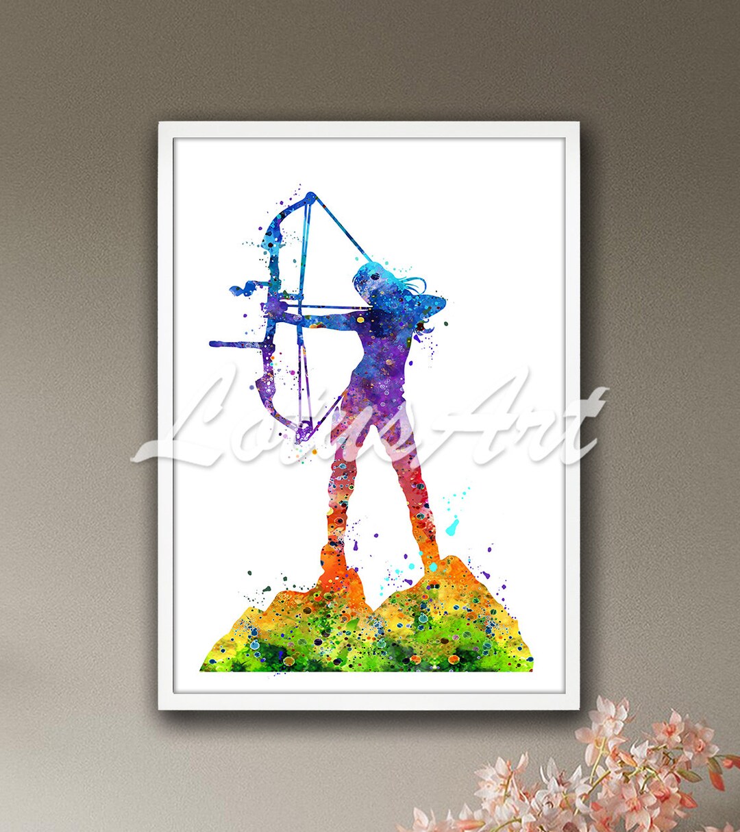 Girl Archery Compound Bow Watercolor Wall Art Print Female Sports ...