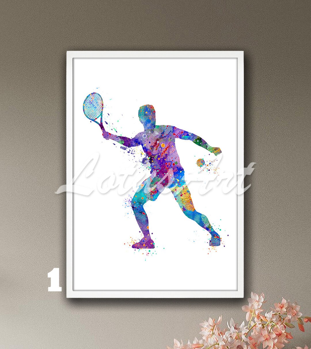 Male Tennis Player Wall Art Painting Watercolor Poster Sports Print ...