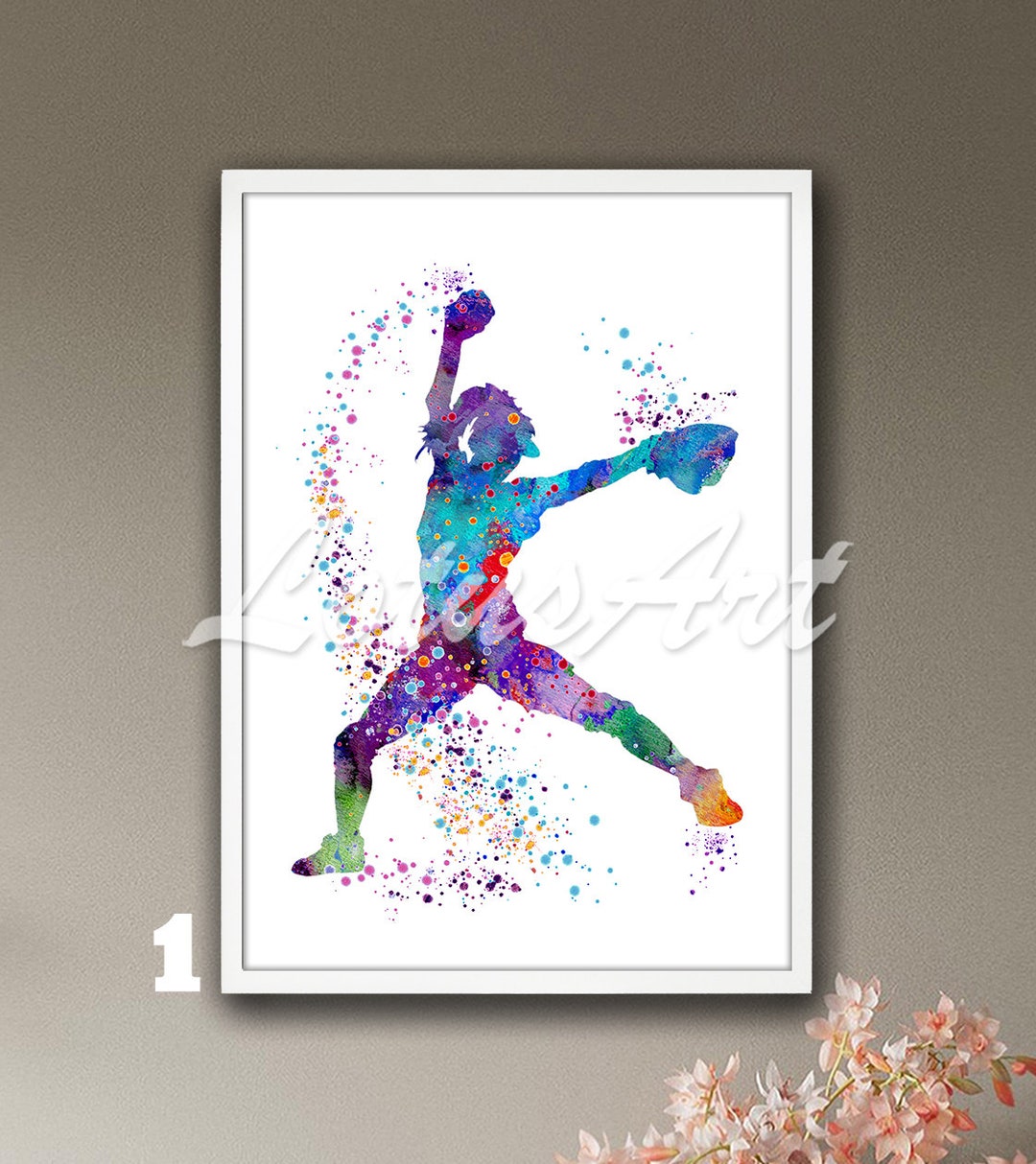 Girl Baseball Pitcher Print: Watercolor Sports Art, Nursery Decor - Etsy